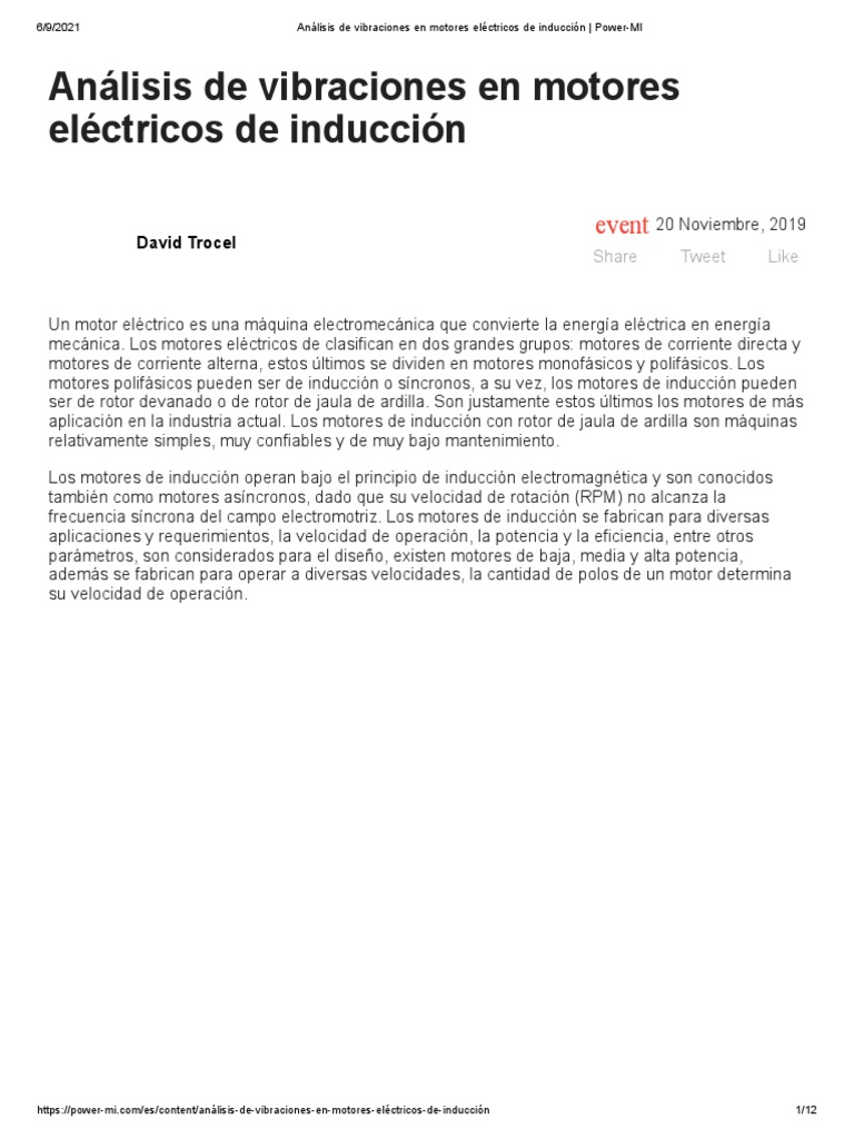 Análisis de Vibraciones en Motores Eléctricos de Inducción - Power-MI | PDF
