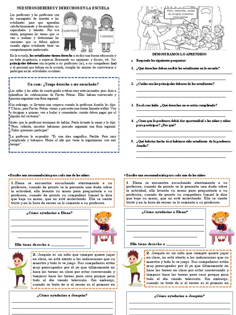 Derechos y Deberes en la Escuela | PDF | Artes del Lenguaje y ...