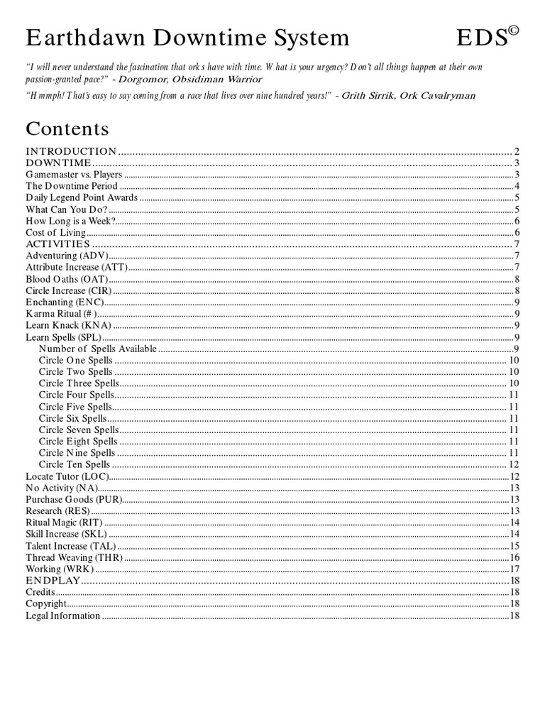 Earthdawn - Downtime System | PDF