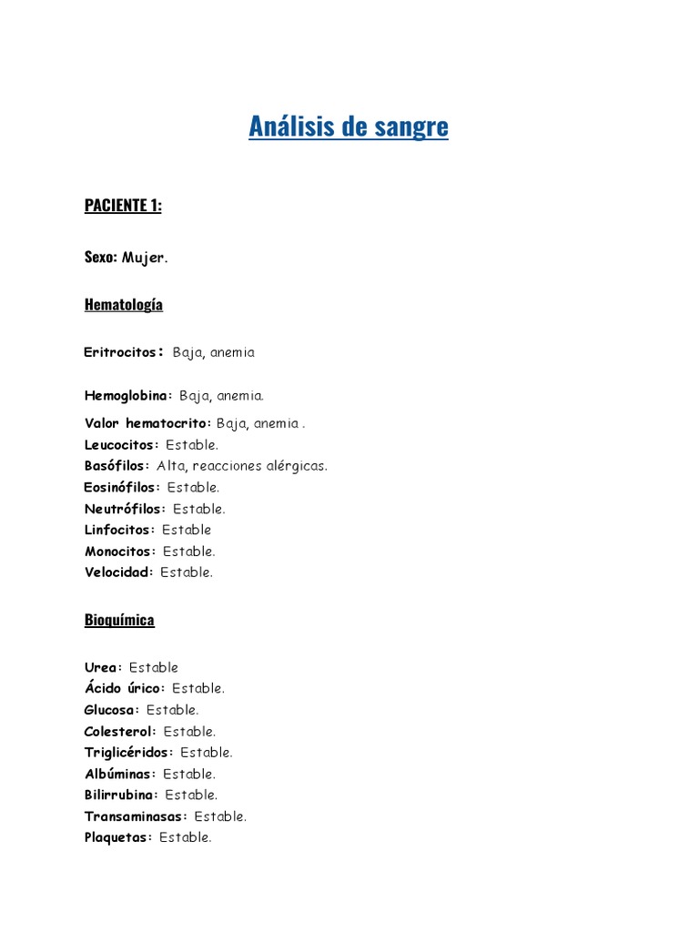 Análisis de Sangre | PDF