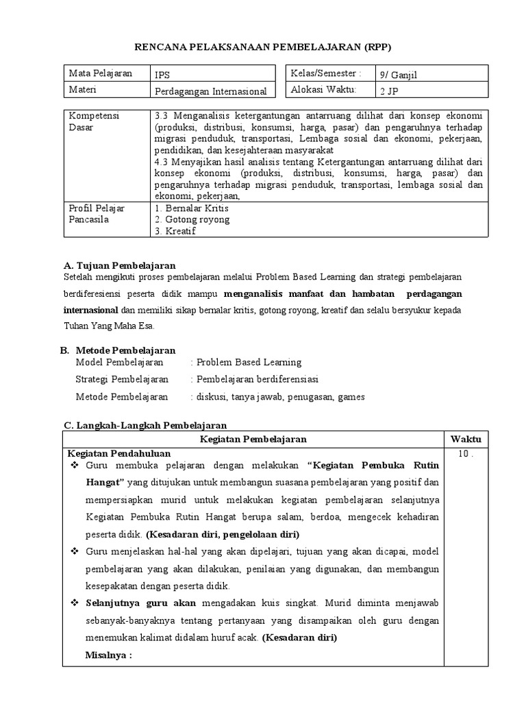 Lembar Kerja 2 - RPP Diferensiasi PSE | PDF