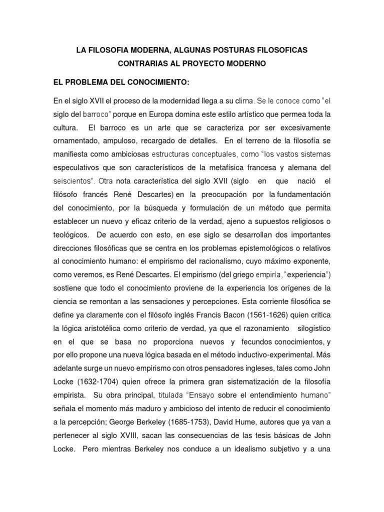 La Filosofia Moderna | PDF | René Descartes | David Hume