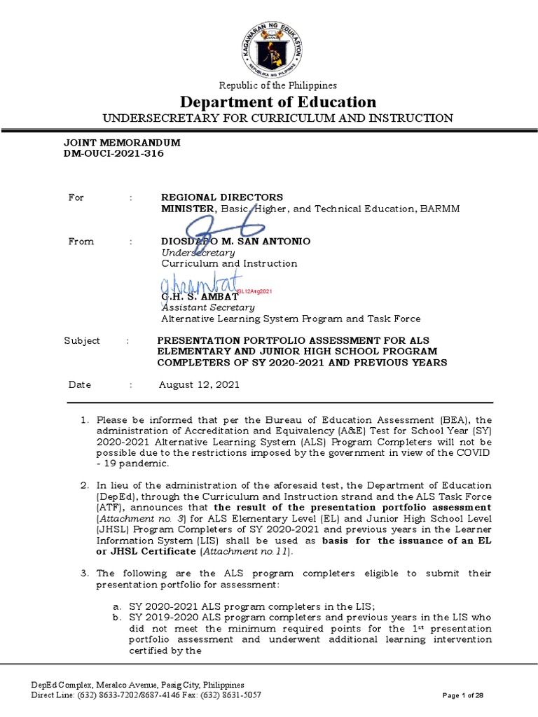 DM OUCI 2021 316 JM Presentation Portfolio Assessment For ALS EL and JHSL SY 2020 2021 and ...