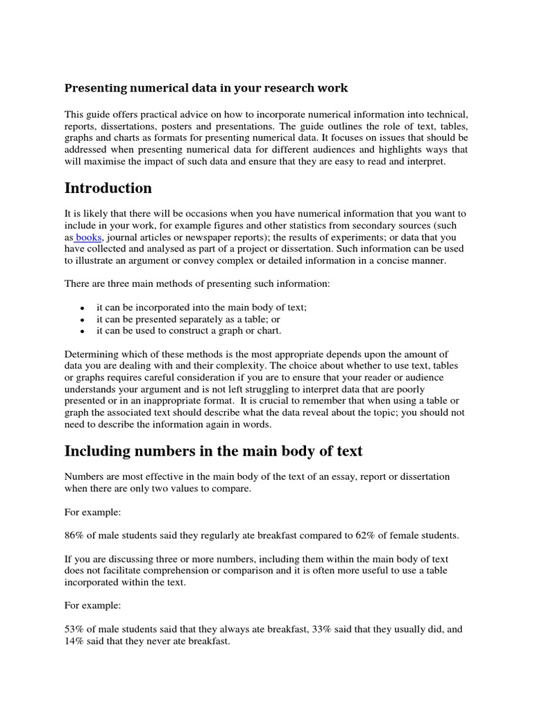 Presenting Numerical Data in Your Research Work | PDF