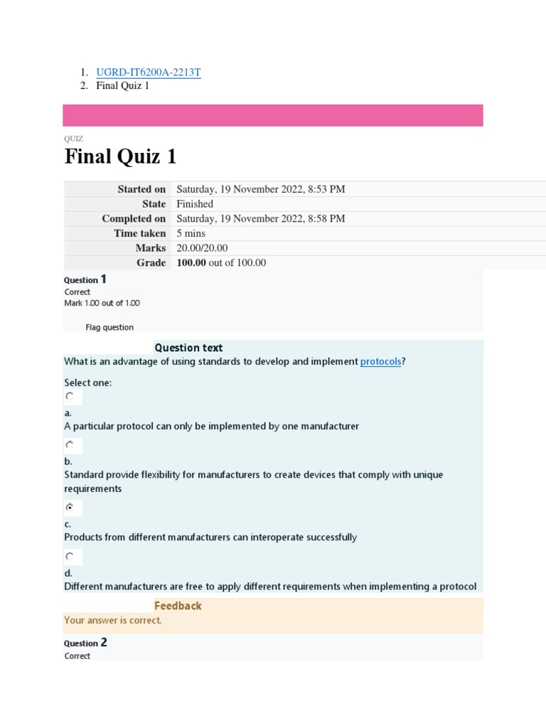 UGRD-IT6200A Data Communication and Networking 1 FINAL QUIZ 1&2 | PDF | Internet Protocol Suite ...