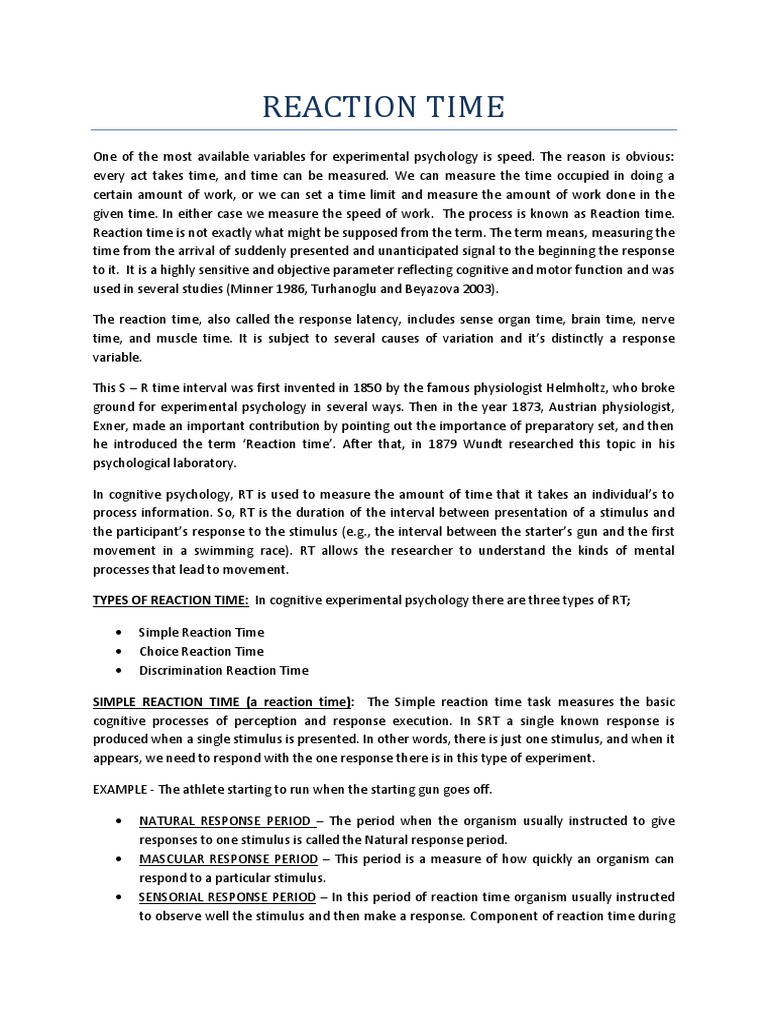 Reaction Time | PDF | Mental Chronometry | Perception