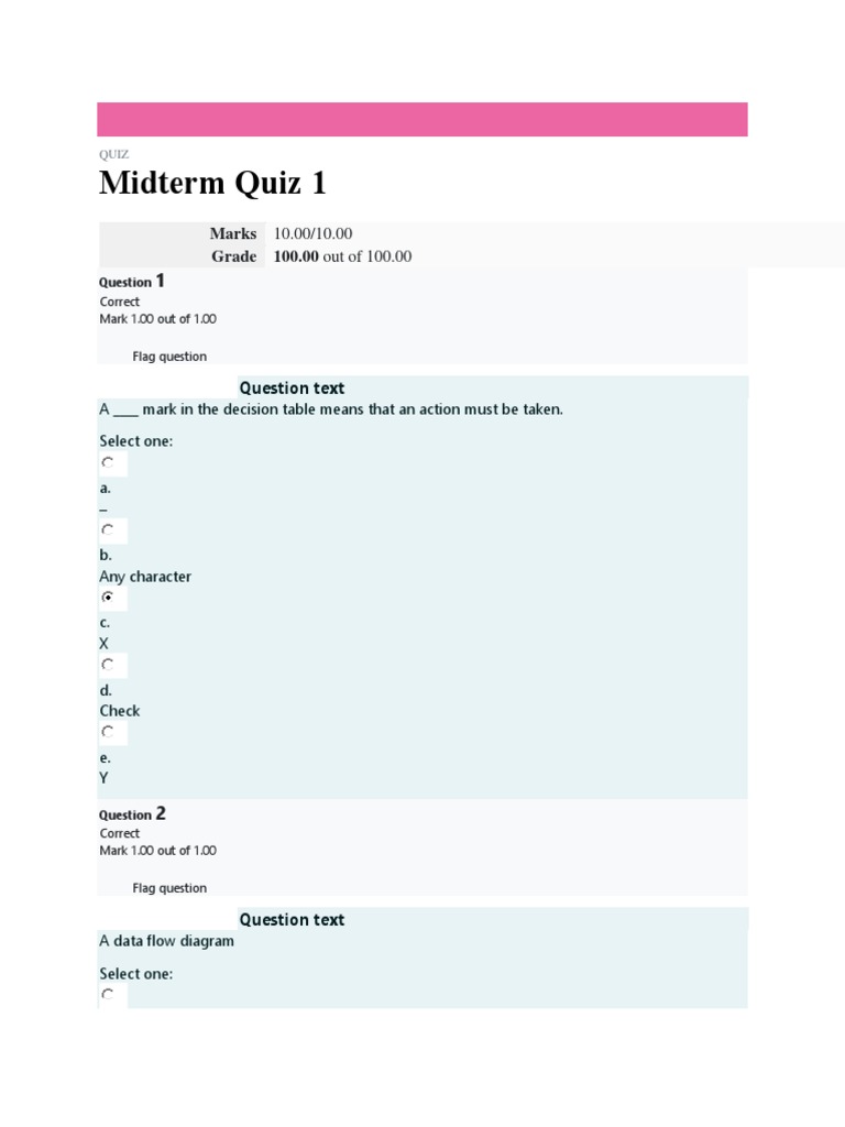 System Analysis and Design Midterm Quizzes 100% | PDF | Control Flow ...