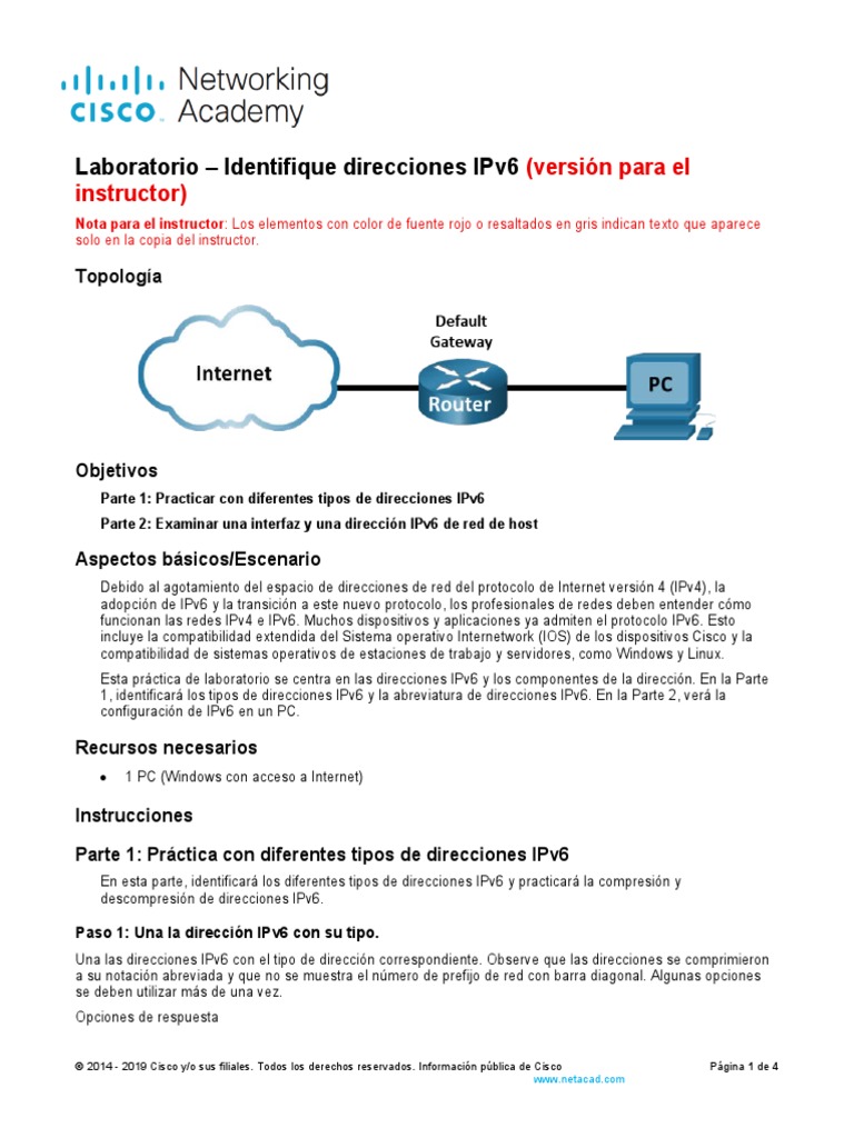 12 7 4 Lab Identify Ipv6 Addresses Ilm Pdf Yo Pv6 Protocolos