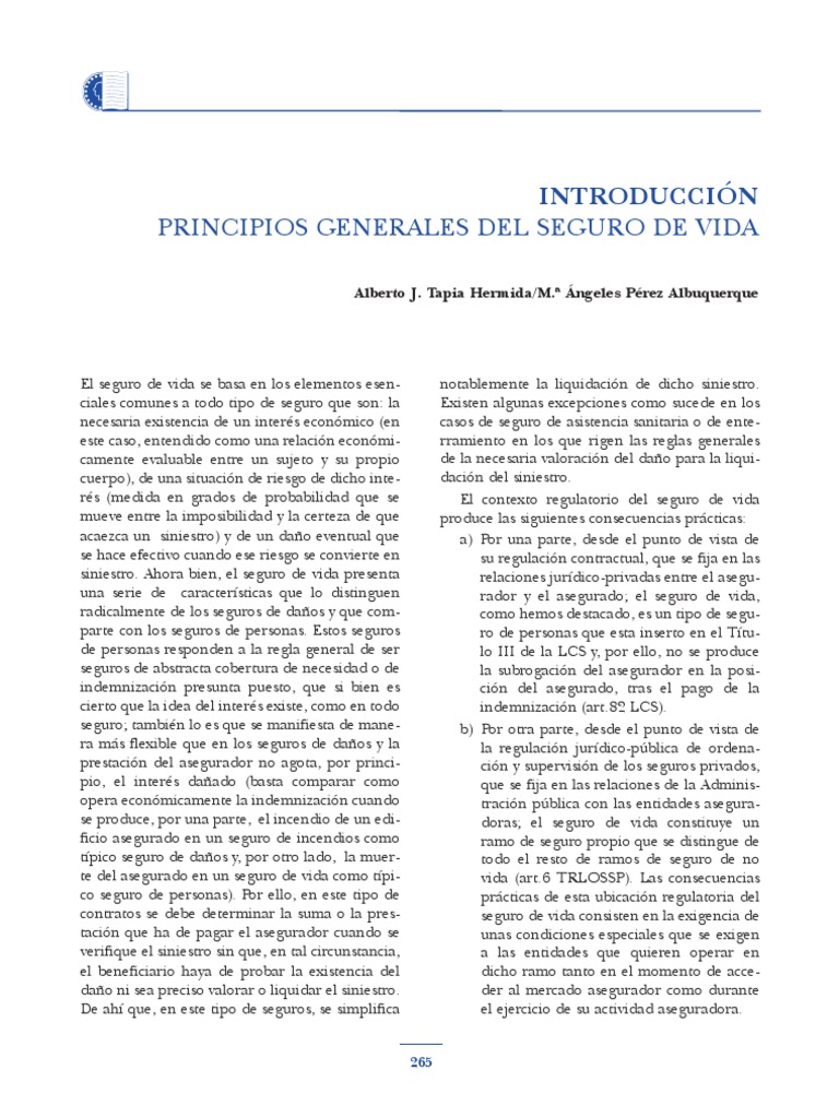 Principios Generales Del Seguro de Vida: Introducción | PDF | Seguro | Póliza de seguros