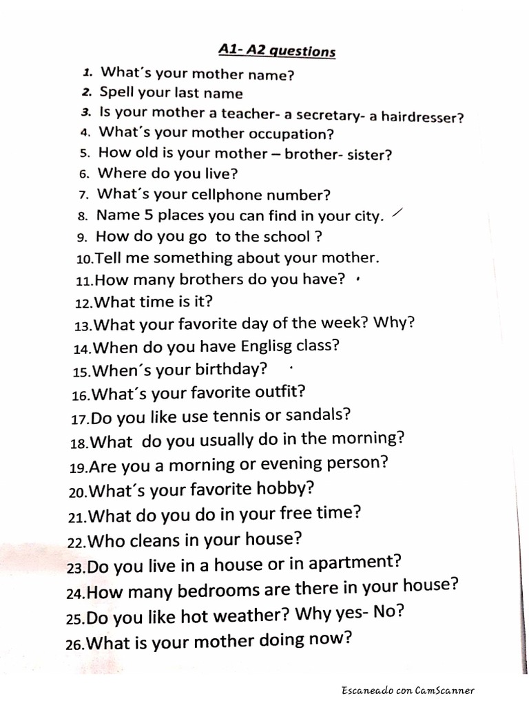 A1 A2 Questions | PDF