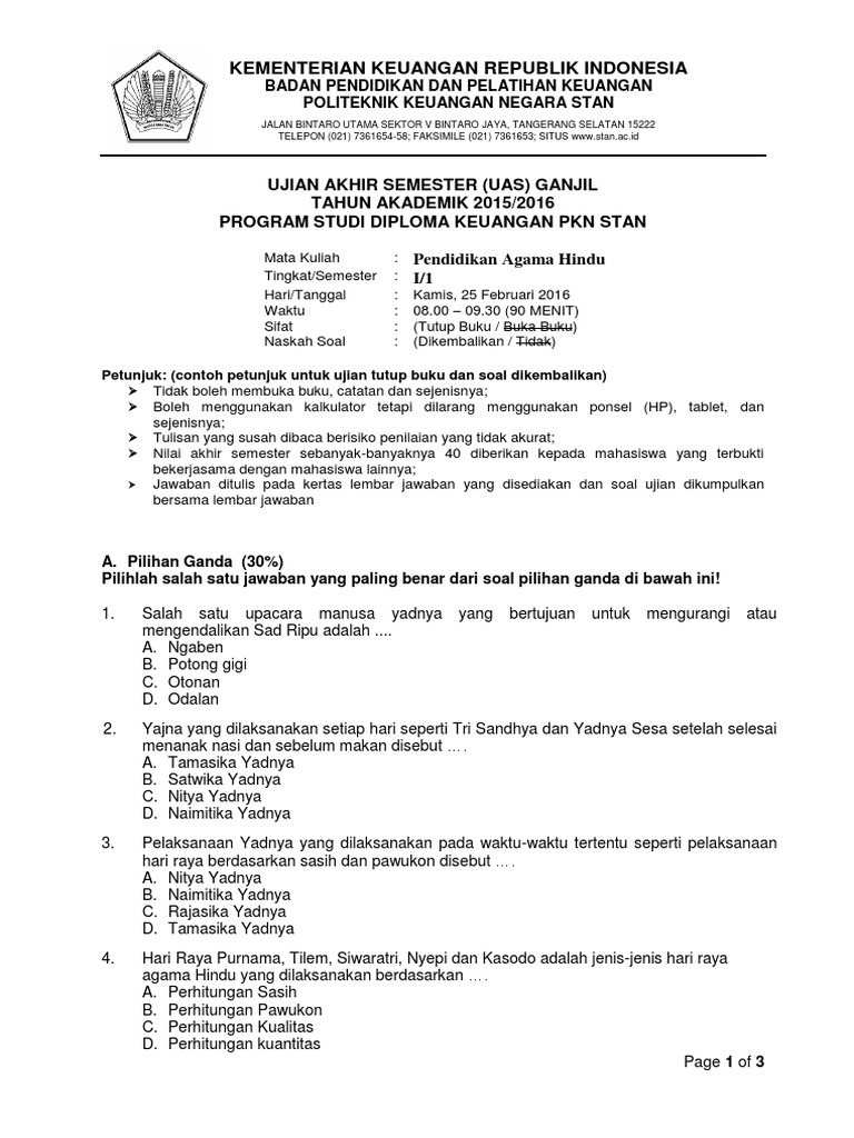 FORMAT Soal Agama Hindu | PDF | Ilmu Sosial | Agama & Spiritualitas