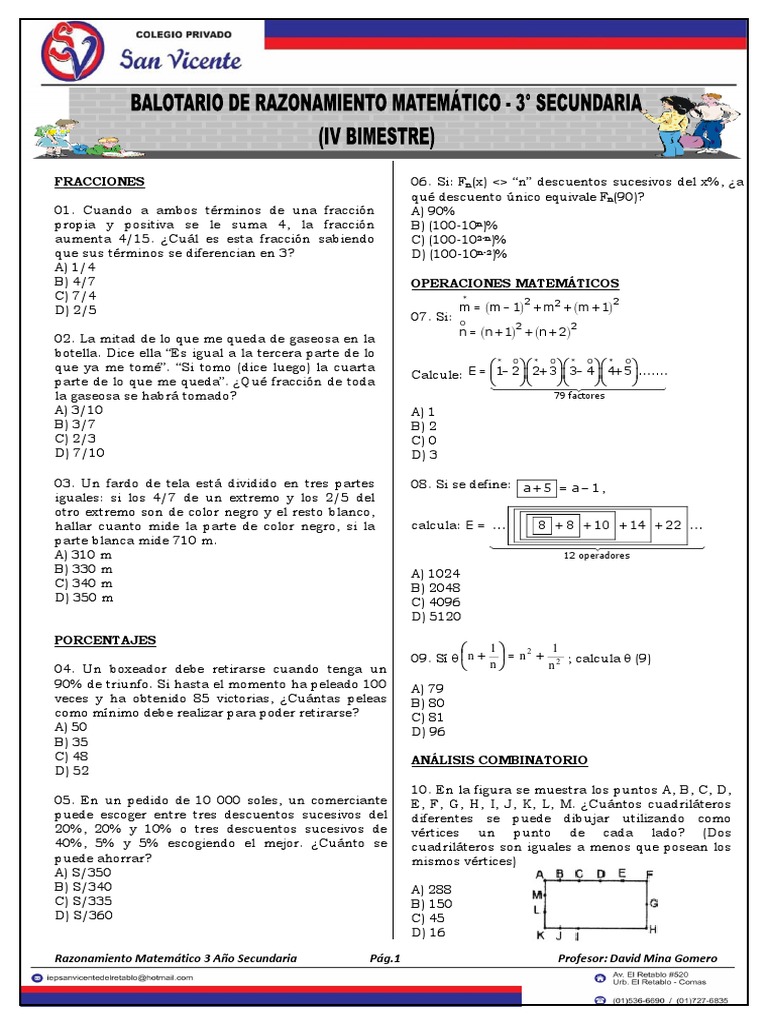 Balotario RM (IV Bimestre - 3° Secundaria) | PDF | Matemáticas | Formas geométricas