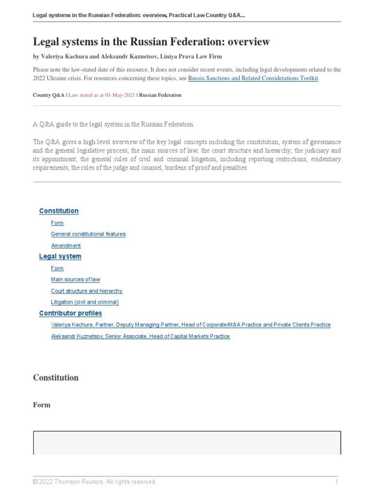 Russian Legal System Overview | PDF