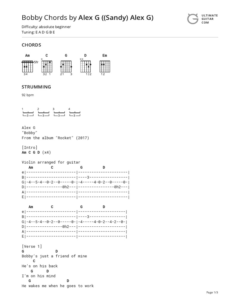 Bobby Chords by Alex G ( (Sandy) Alex G) Tabs at Ultimate Guitar ...