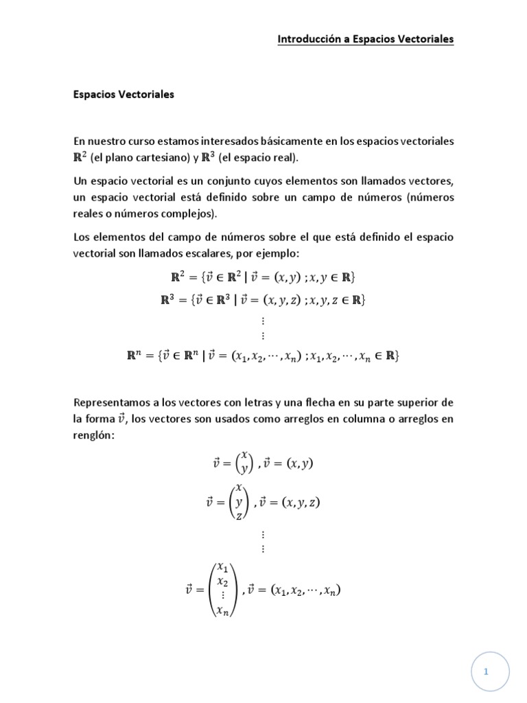 1 Introduccion Espacios Vectoriales | PDF | Espacio vectorial | Vector Euclidiano