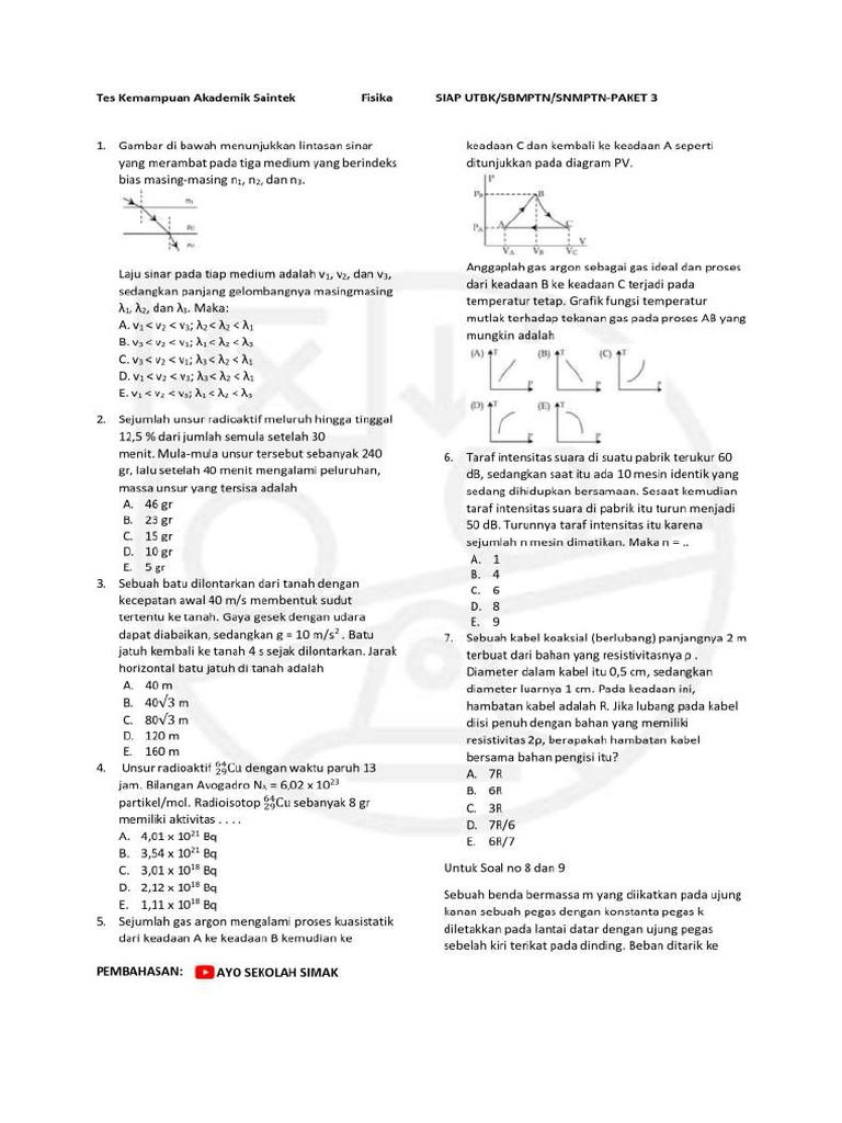 SOAL UTBK FISIKA P3 (Kirim) | PDF