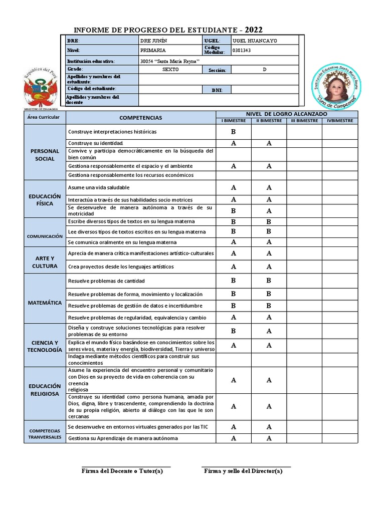Informe de Progreso Del Estudiante | PDF | Maestros | Cognición