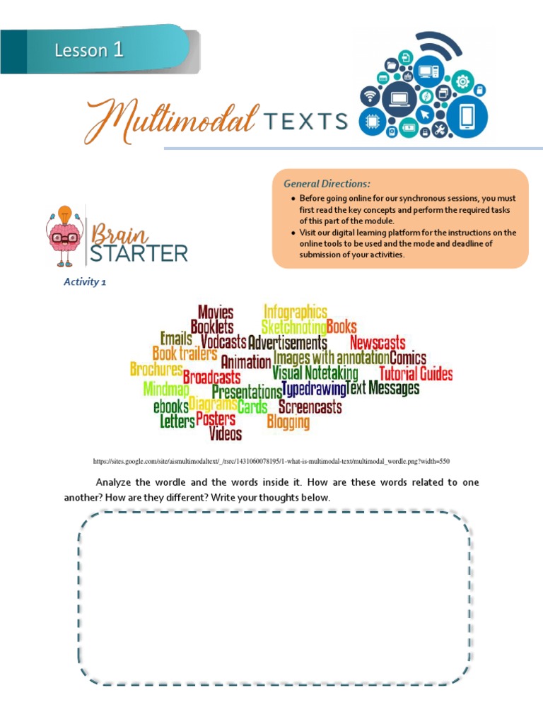 Module 3 Lesson 1 Multimodal Texts | PDF | Linguistics | Human ... Module 3 Lesson 1 Multimodal Texts | PDF | Linguistics | Human ...