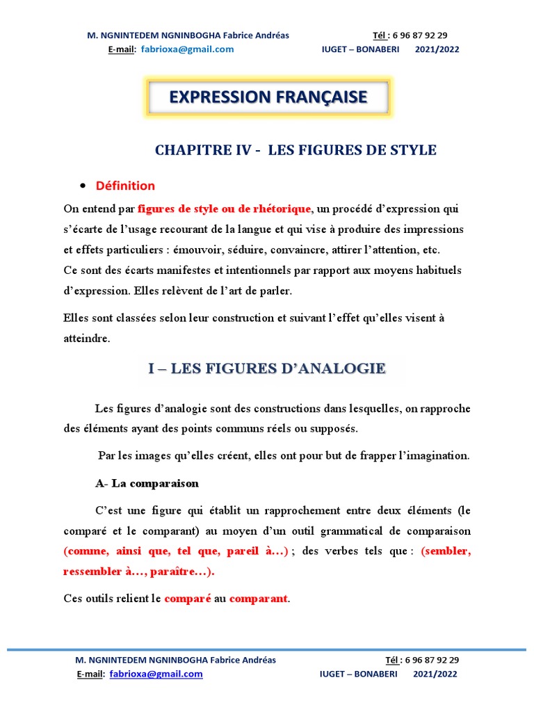 Figures de style en français : définitions et exemples | PDF