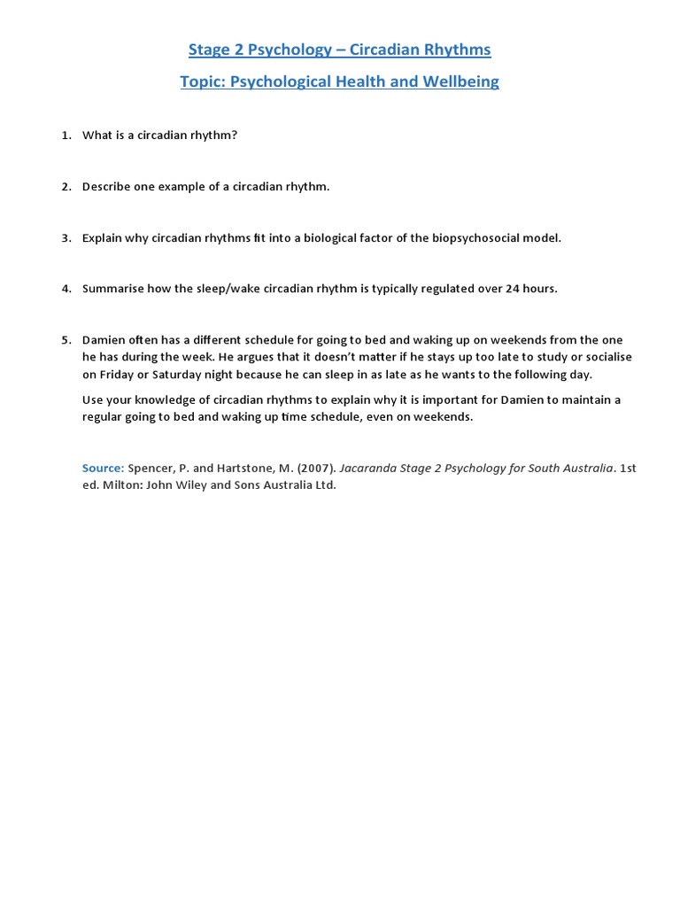 Circadian Rhythms Worksheet | PDF