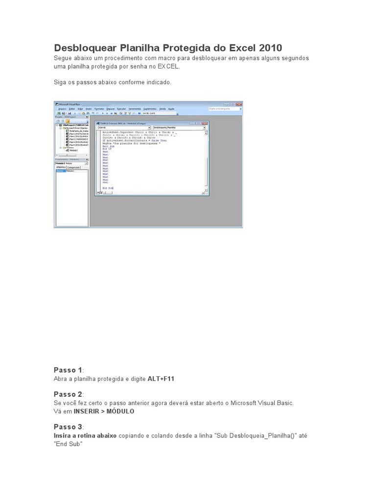 Desbloquear Planilha Protegida Do Excel 2010 | PDF