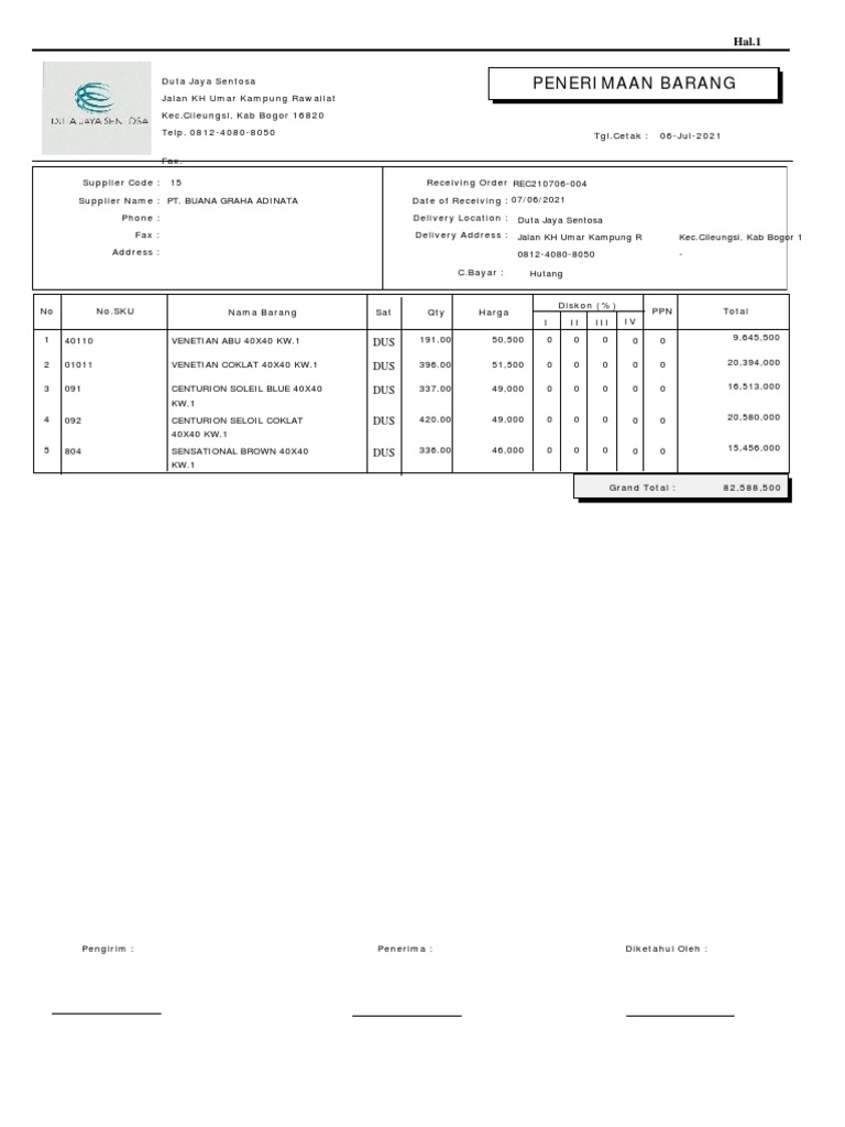 Penerimaan Barang | PDF