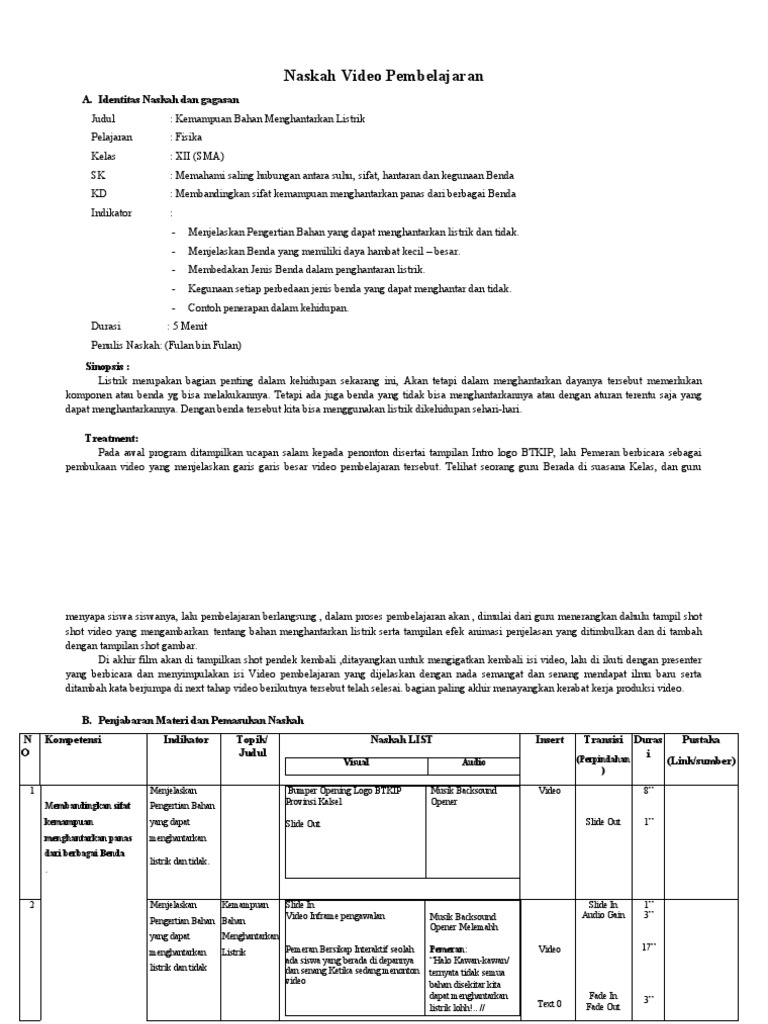 Naskah Video Pembelajaran | PDF