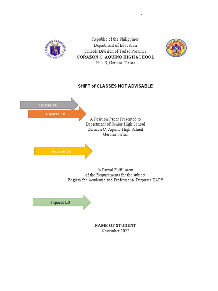 POSITION PAPER Shift of Classes Not Advisable | PDF