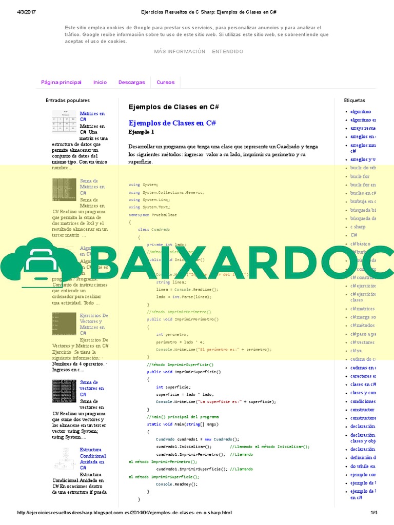 Ejercicios Resueltos De C Sharp Ejemplos De Clases En C Pdf C Sharp Lenguaje De