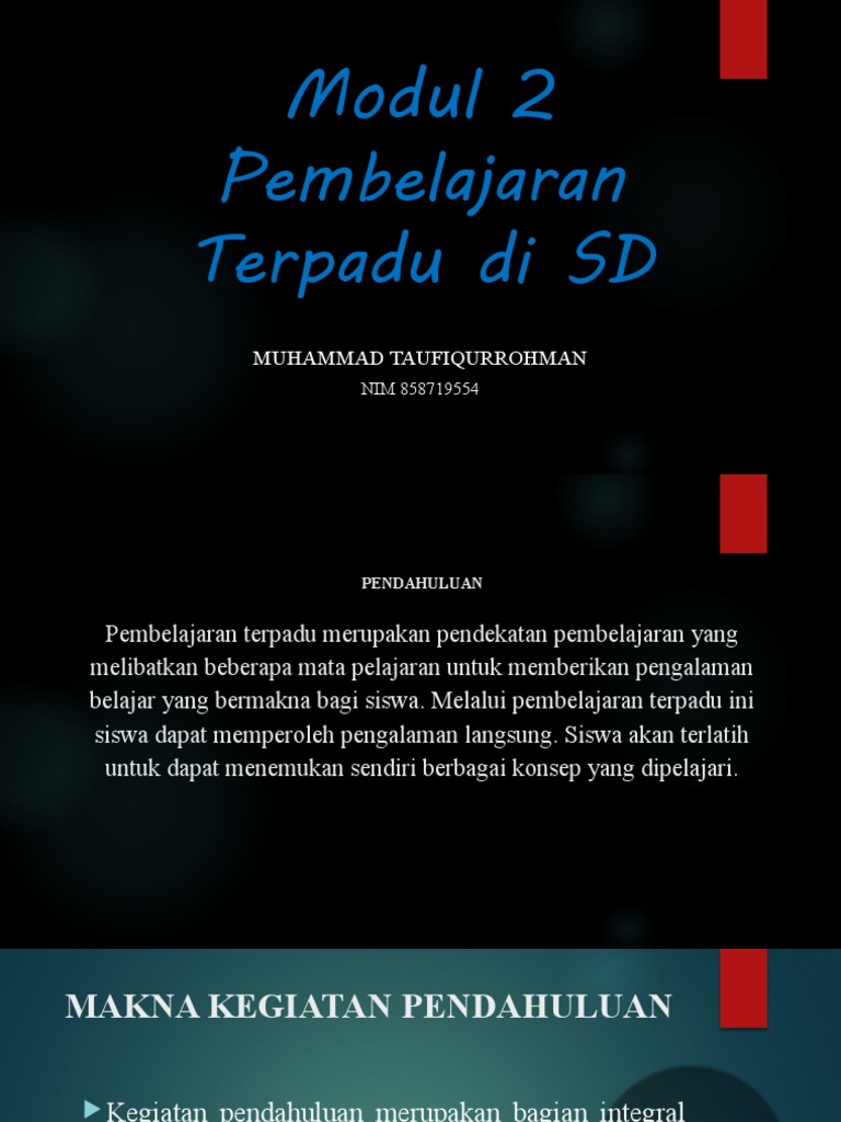 Modul 2 Pembelajaran Terpadu Di SD PPT Muhammad Taufiqurrohman | PDF