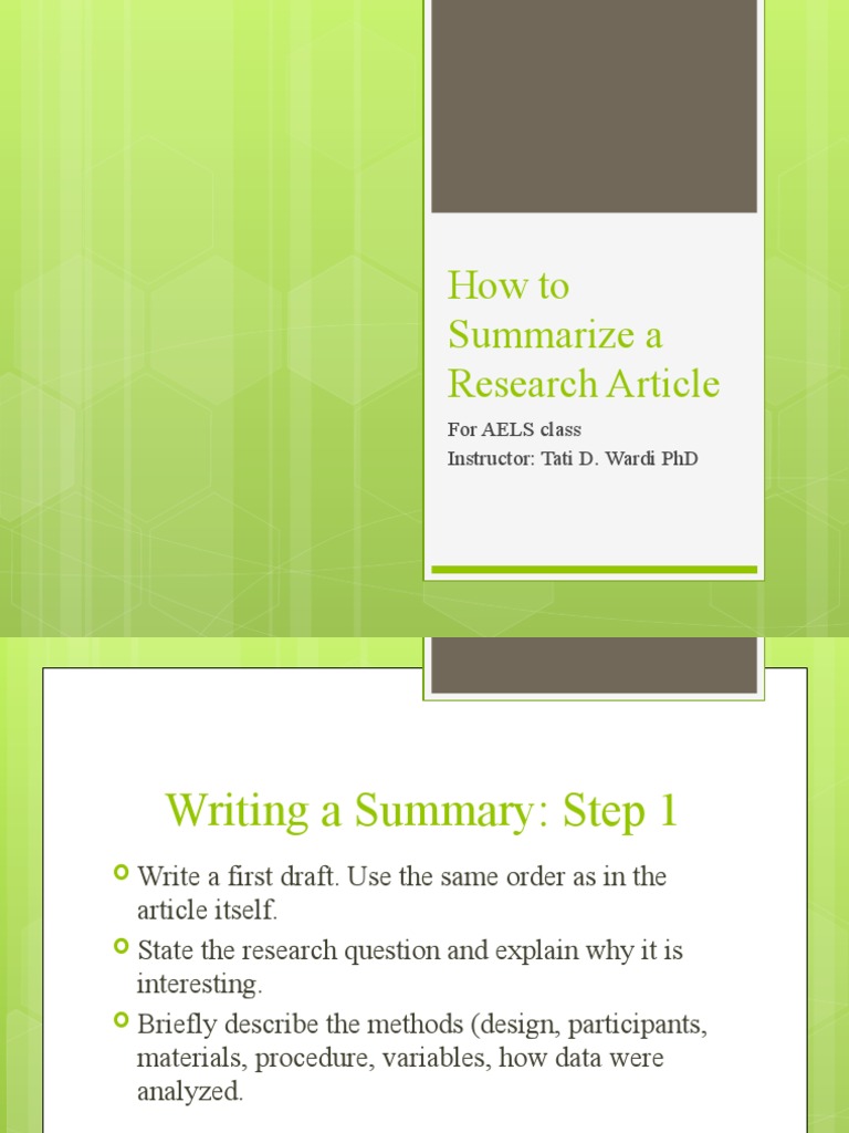 Summarizing Research Articles Guide | PDF