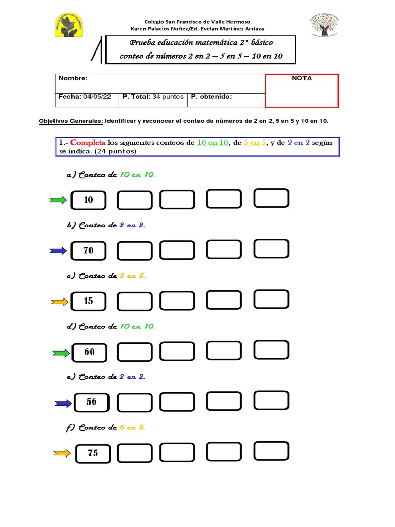 Prueba de Conteo para 2° Básico | PDF