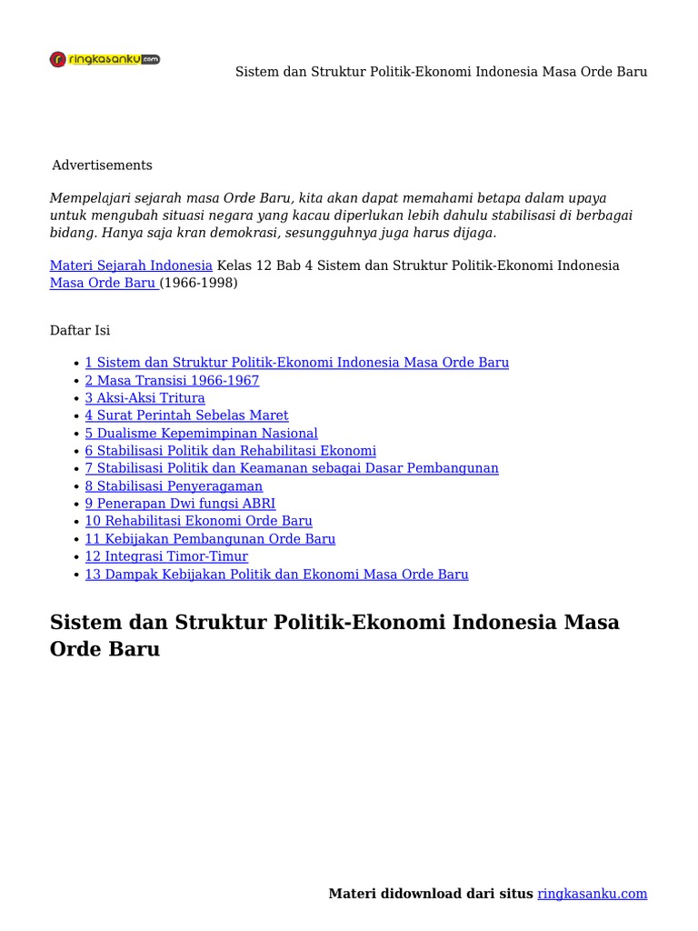 Sistem Dan Struktur Politik Ekonomi Indonesia Masa Orde Baru Pdf 