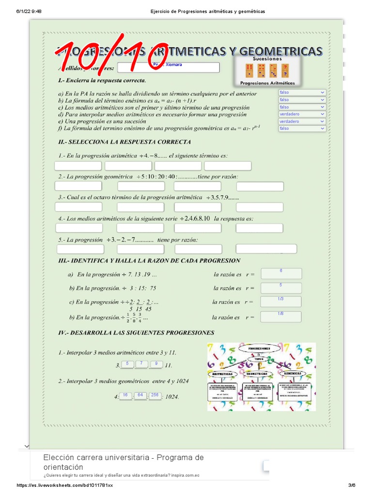 Ejercicio de Progresiones Aritméticas y Geométricas | PDF