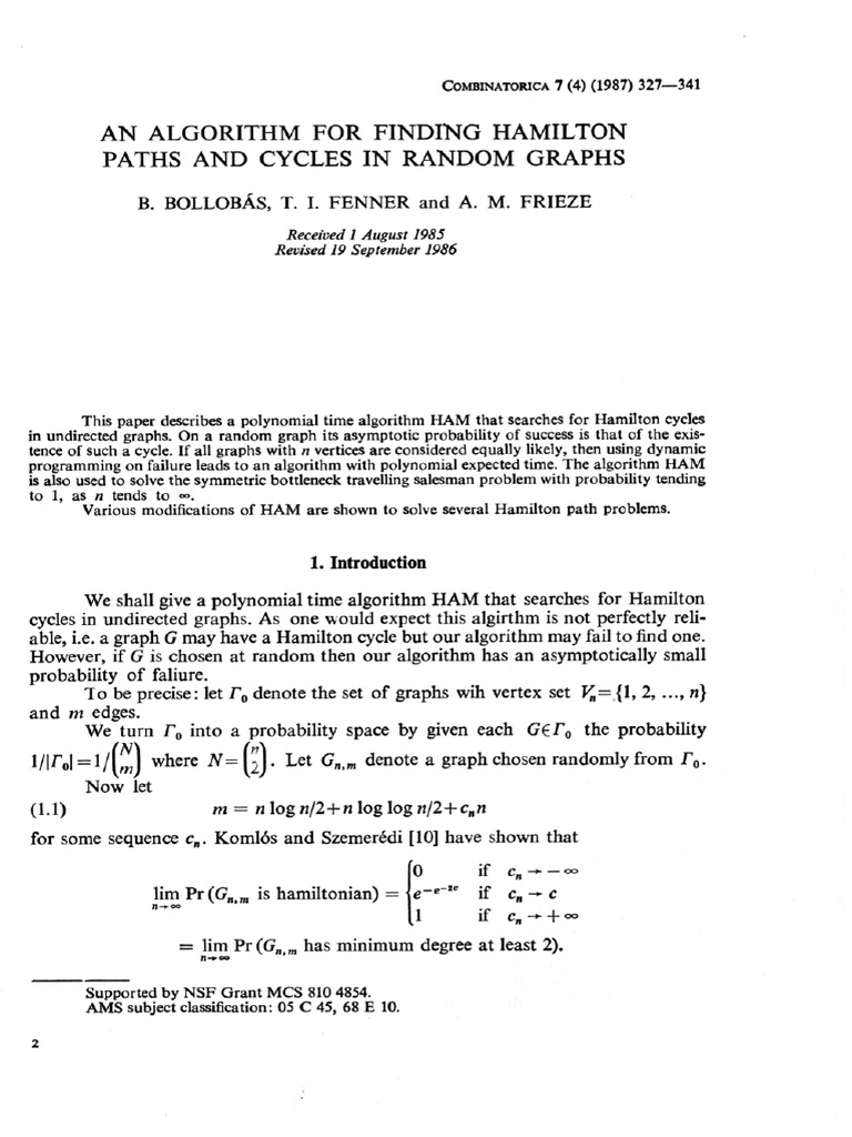 Algorithms On Finding Hamiltonian Paths and Cycles | PDF