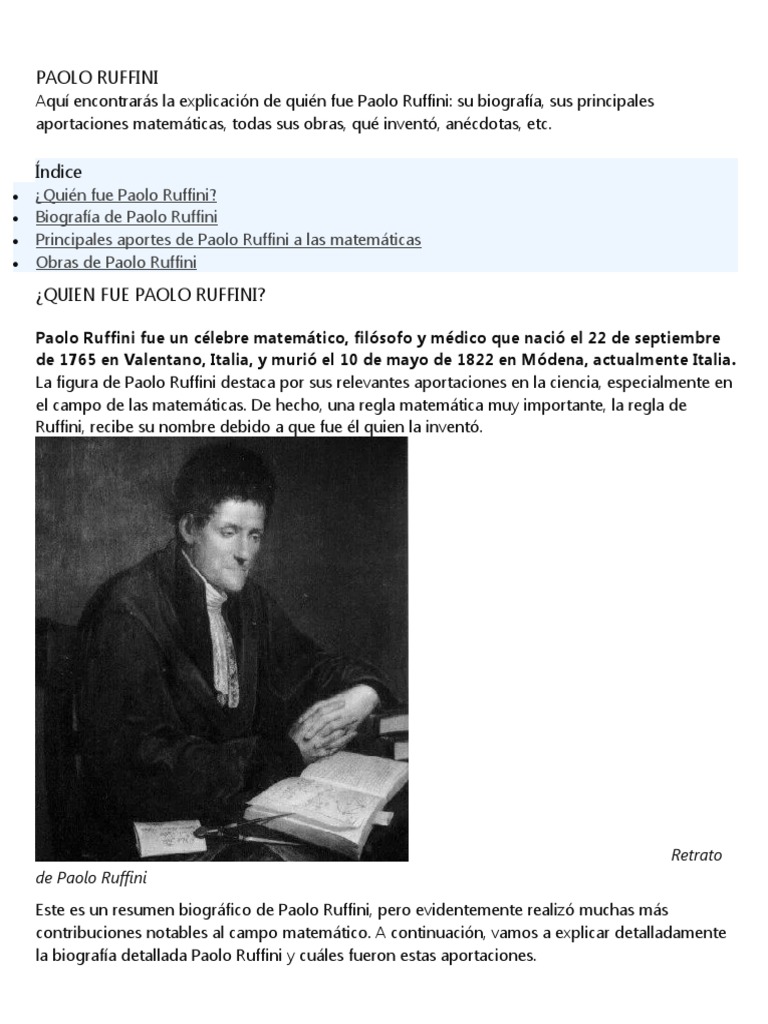 Paolo Ruffini | PDF | Matemáticas | Álgebra