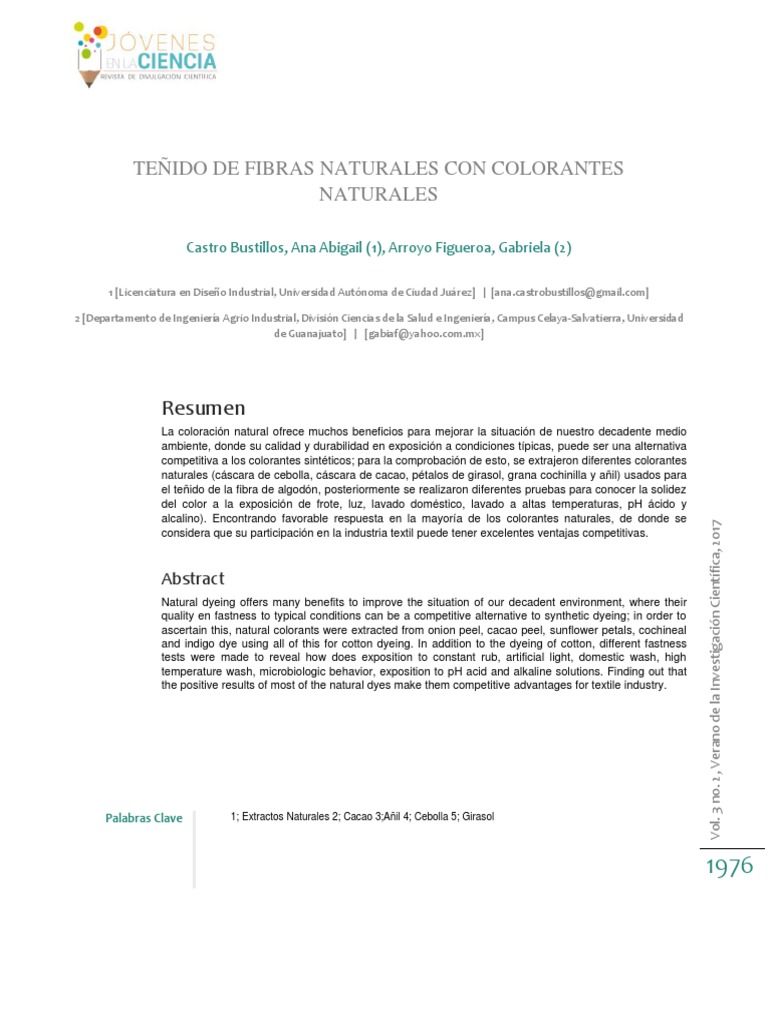 Teñido De Fibras Naturales Con Colorantes Naturales Pdf
