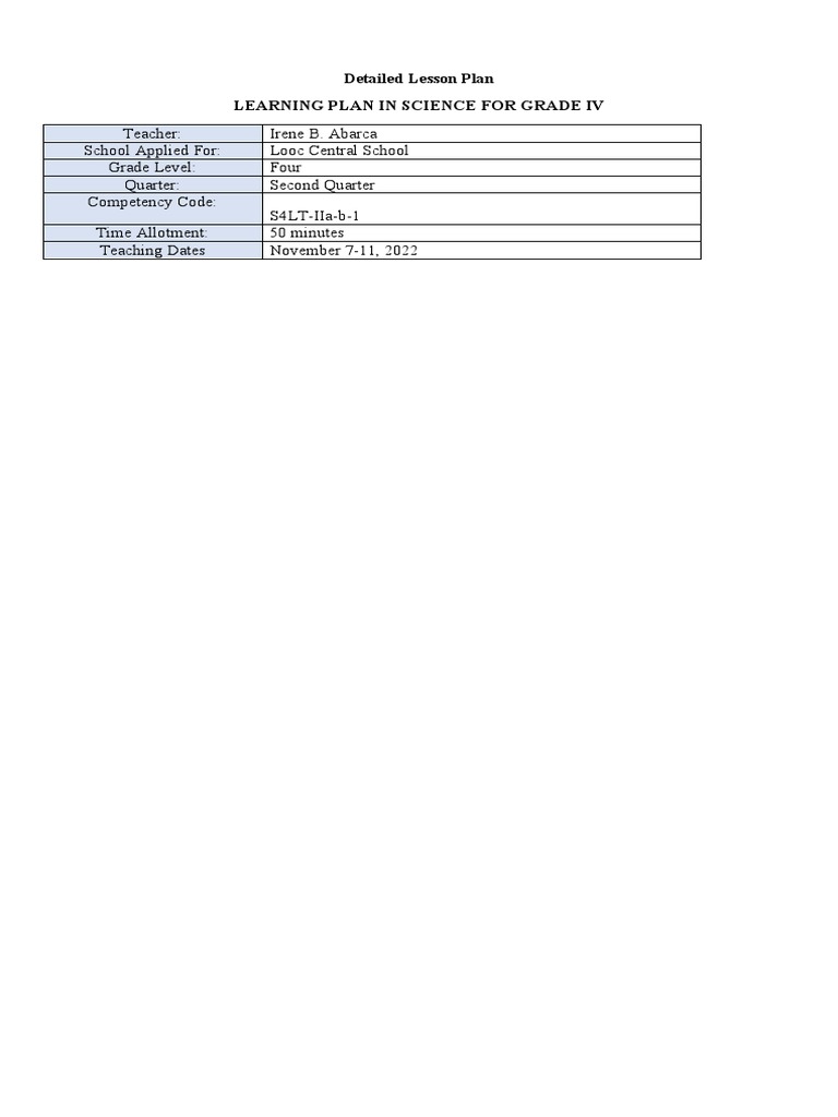 Lesson Plan Science 4 | PDF
