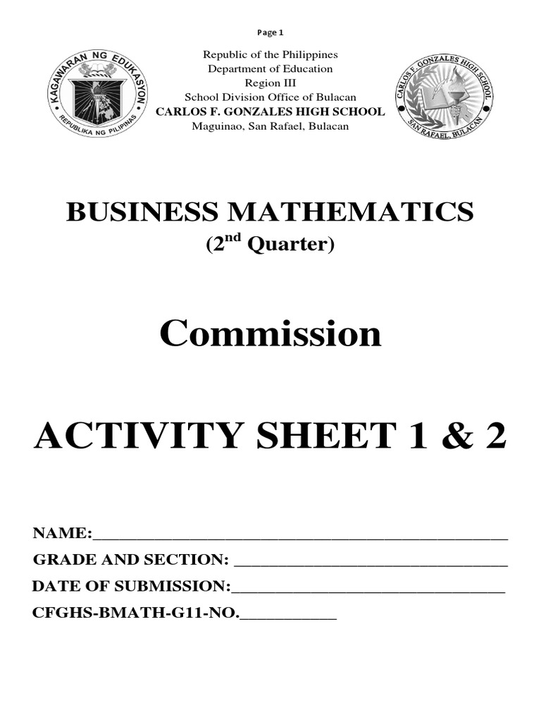 Activity Sheet Business Math Week 1 2 Quarter 2 | PDF | Credit Card | Banks