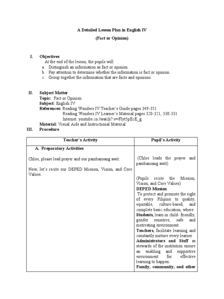 A Detailed Lesson Plan in English IV for SPED | PDF