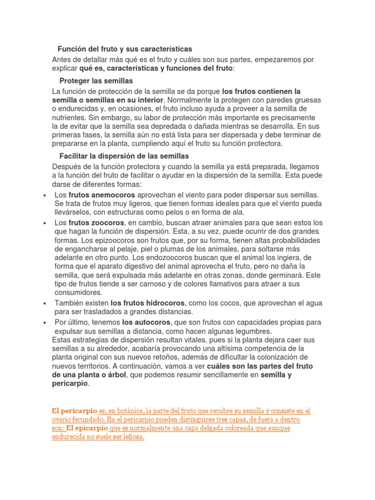 Función Del Fruto y Sus Características | PDF | Fruta | Semilla