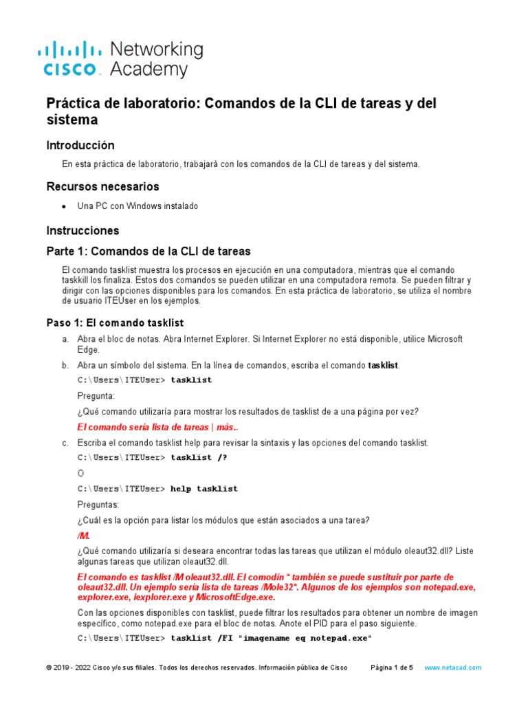 11.4.4.2 Lab - Task and System CLI Commands | PDF | Interfaz de línea de comando | explorador de ...