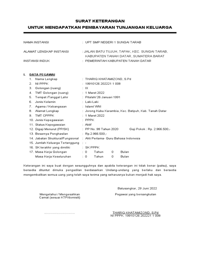 Blanko KP-4 PPPK Revisi | PDF