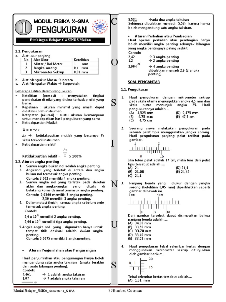 Fisika X Sem 1 Beserta Kunci | PDF