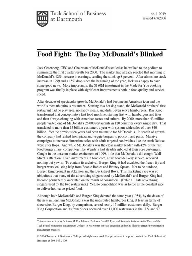 CASO 2 - Food Fight - The Day McDonaldÔÇÖs Blinked | PDF
