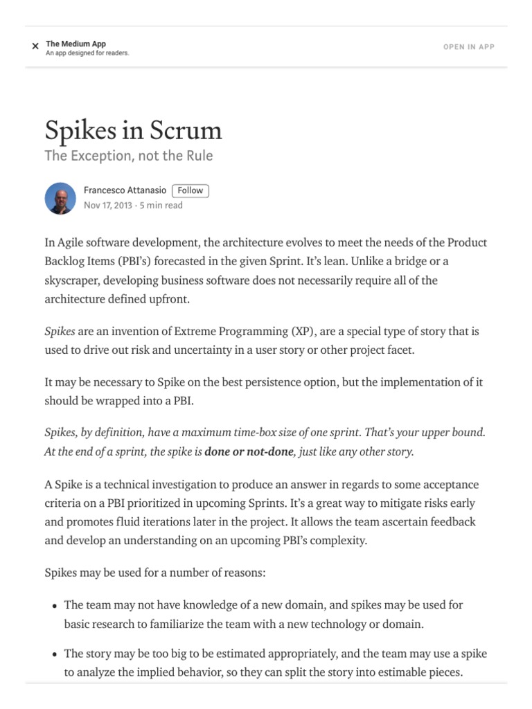 Spikes in Scrum | PDF | Scrum (Software Development) | Computing