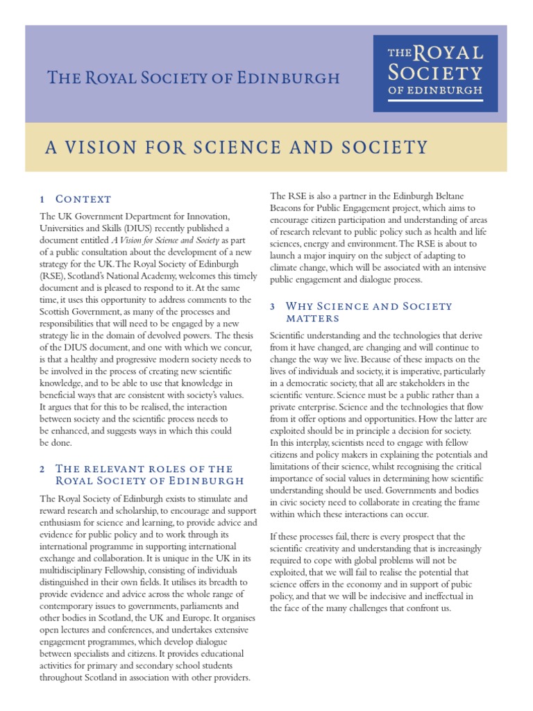 A Vision For Science and Society | PDF | Scientific Method | Scientist