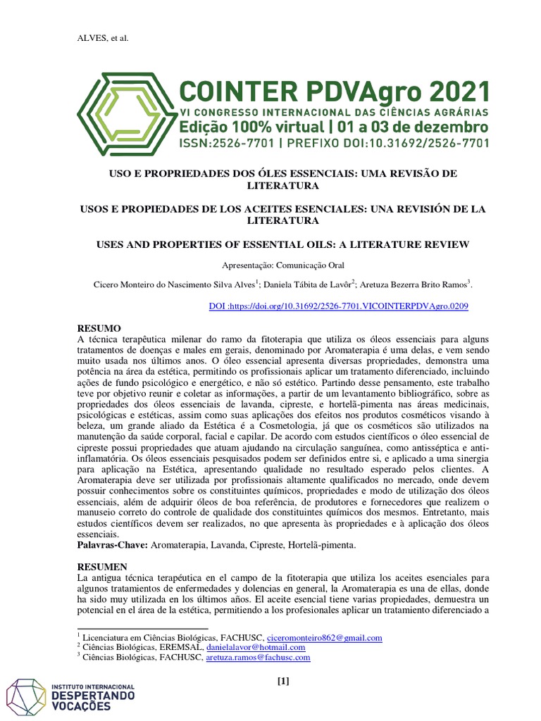Uso e Propriedades Dos Óles Essenciais Uma Revisão de - 1015 | PDF