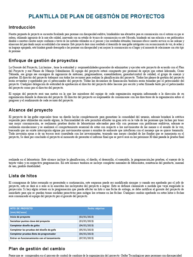 Plantilla de Plan de Gestión de Proyectos 123456 | PDF