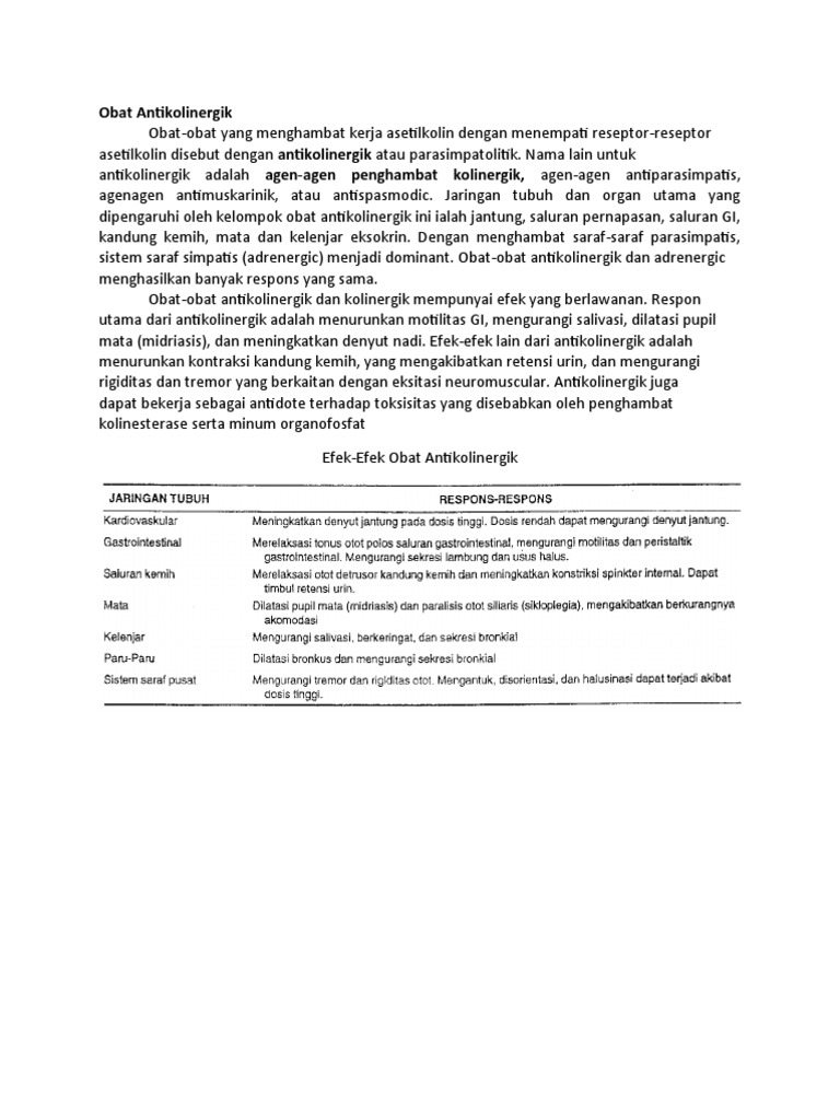 Efek dan Penggunaan Obat Antikolinergik | PDF